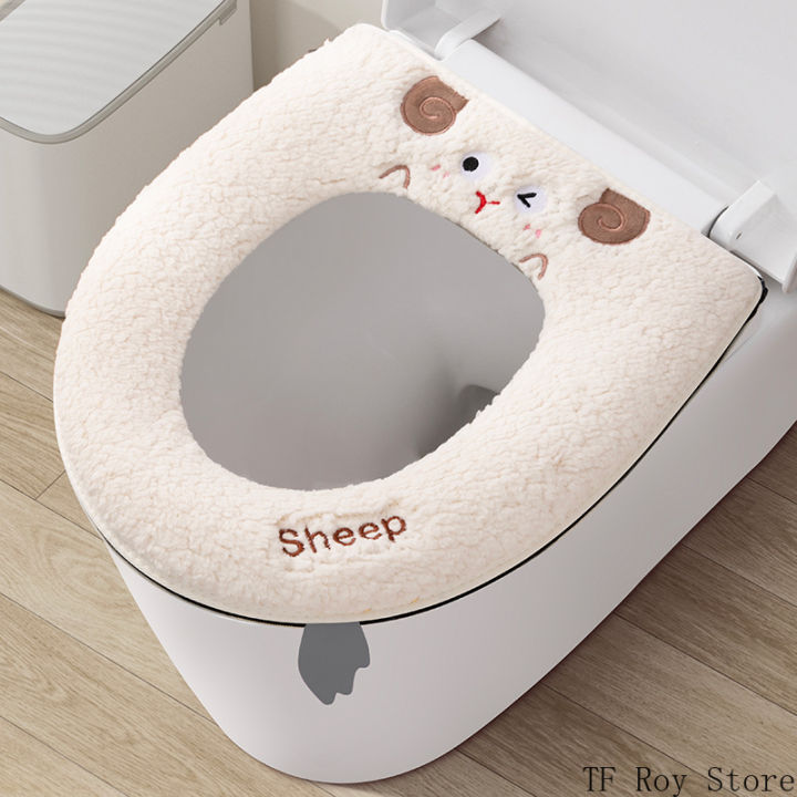 【HeritageVault】Cartoon Sheep Zipper Toilet Mat Lamb's Wool Toilet Seat ...