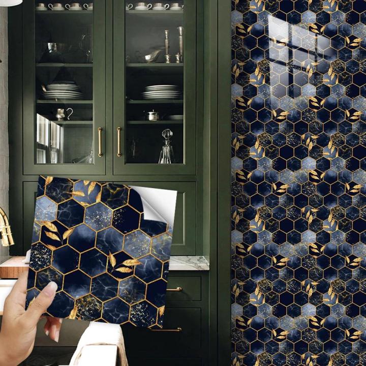 10pcs/set Black Gold Hexagon Tiles Sticker Kitchen Backsplash Oil-proof ...