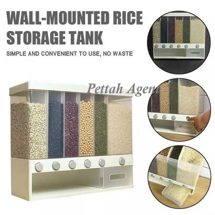 10KG Wall Mounted Divided Rice and Cereal Dispenser 6 Moisture Proof ...
