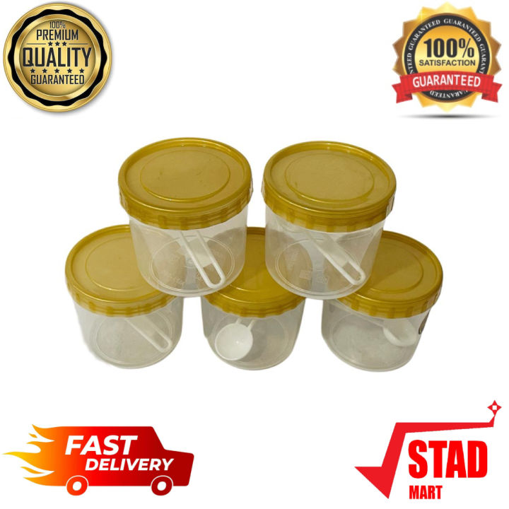 5 Pcs 400ML Visual Kitchen Spice Containers With GOLD Lid High Quality ...