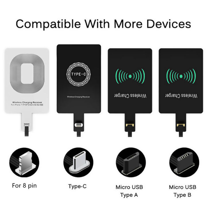 Qi Wireless Charging Receiver Micro USB Type C Universal Fast Wireless ...