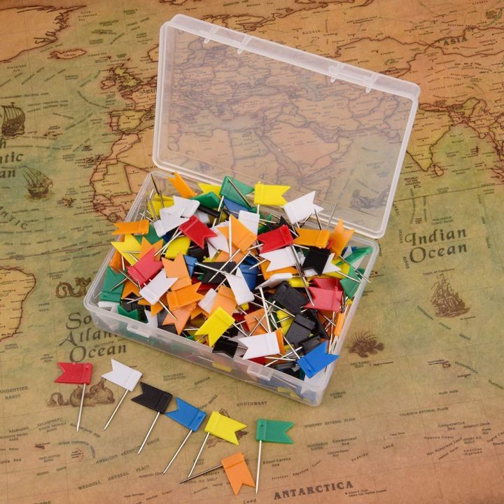 100 Pcs Flag Push Pins Marker Marking Thumbtack for Notice Cork Board ...