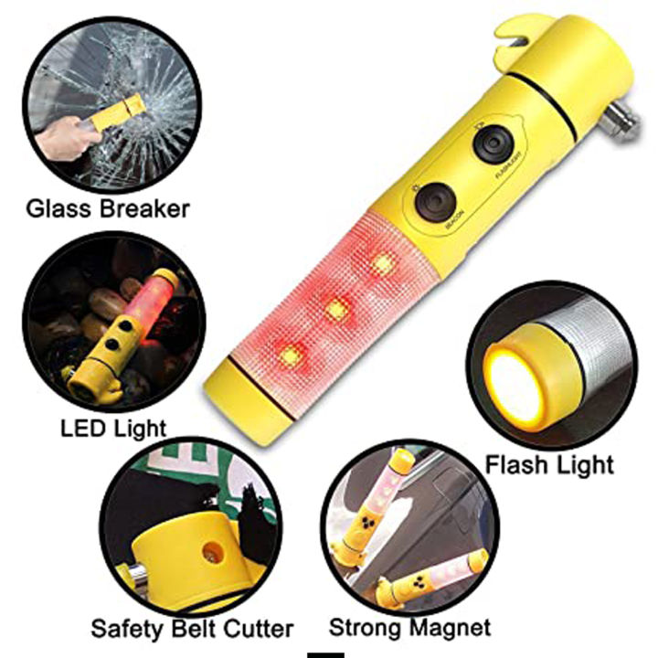 4in1 Car Safety Emergency Tool Hammer Car Emergency Flashlight Safety ...
