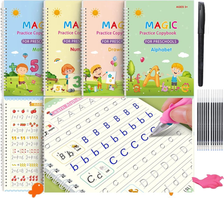 Vorix pack of 4 Magic book Practice Copybook for Kids, Reusable ...