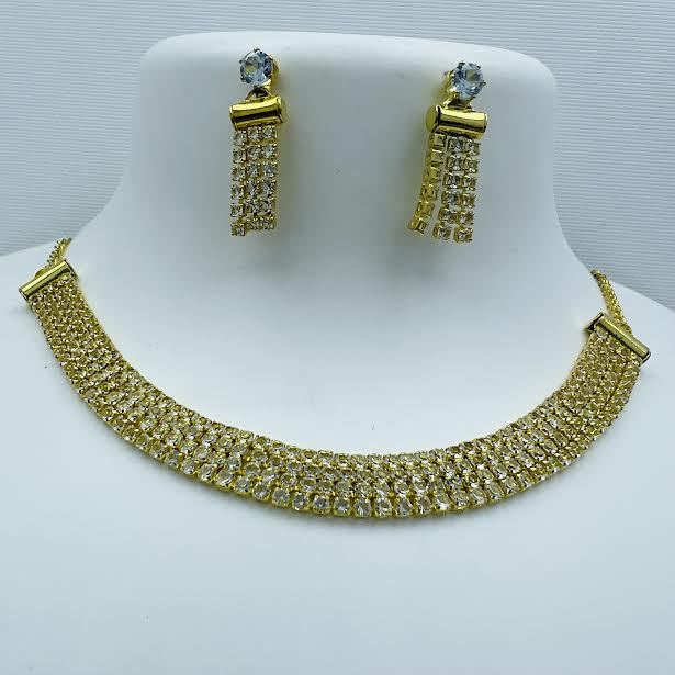 Gold Color neklas Indian Bollywood Choker Neckles with White stone ...