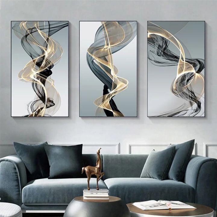 wall art Black Gold Line Wall Art Canvas Painting Posters Abstract ...