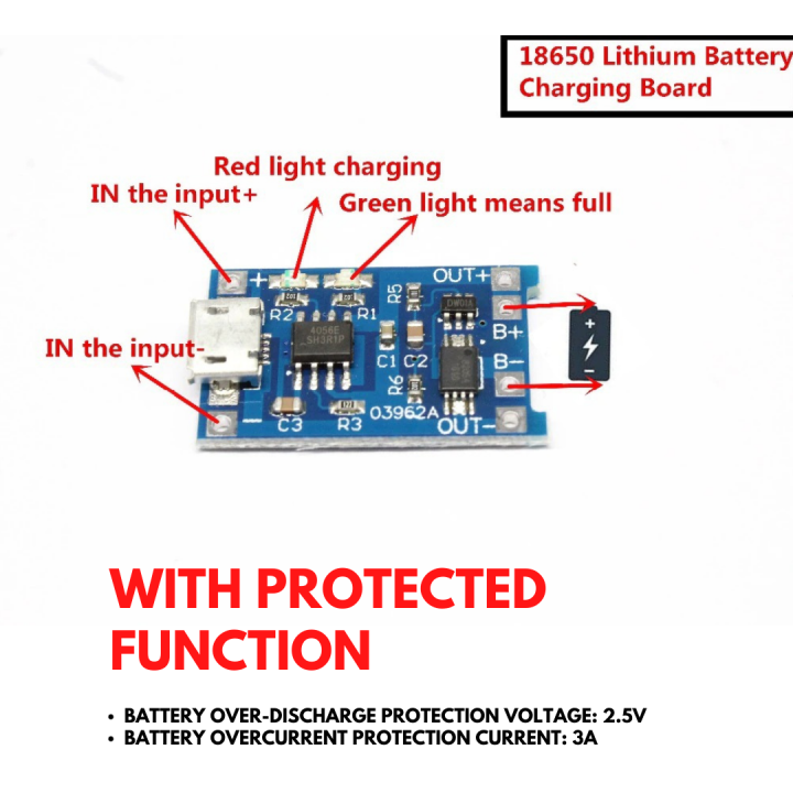 18650 Lithium Battery Charging Module DC 4.5V-5.5V TP4056 Li-ion Lead ...