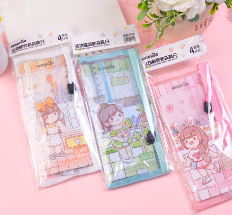 5 PCS Grid Set Scale for Kids Kids Geometry Set with Pouch Transparent ...