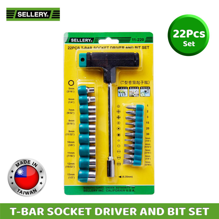 22Pcs T-Bar Socket Driver And Bit Set Sellery 11-220 Made In Taiwan ...