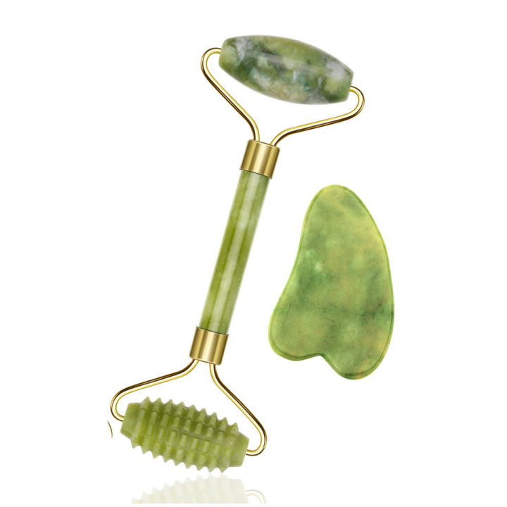 【Hot】 Green Natural Beauty Double Thorn Head Roller Jade Roller Facial ...
