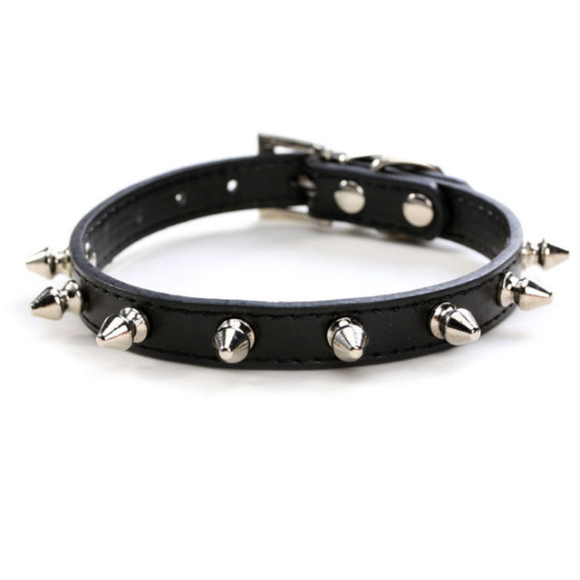 Anti Biting Pu Dog Cat Collar Adjustable Electroplate Spiked Soft ...