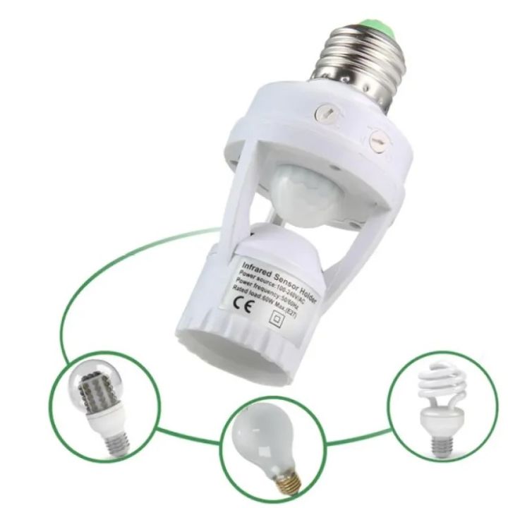 PIR Motion Sensor Bulb Holder Spiral Mount Universal Bulb Supported ...