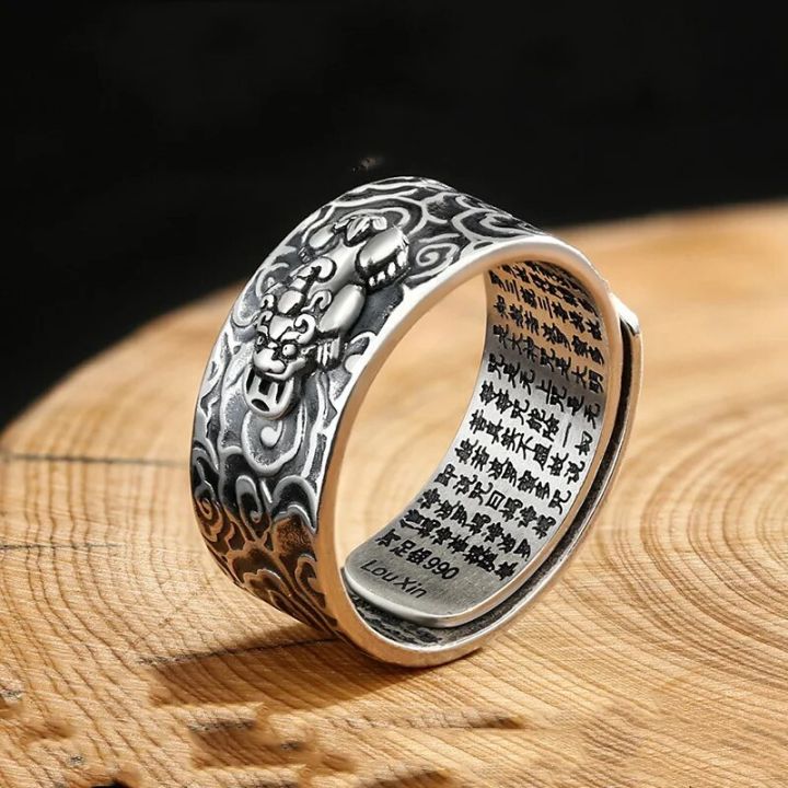 Amulet Pixiu Ring Chinese Feng Shui Bring Wealth Lucky Jewelry Silver ...