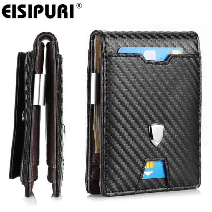 【BestGO】Rfid Carbon Fiber Men Wallets Black Leather Money Bag Coin Card ...