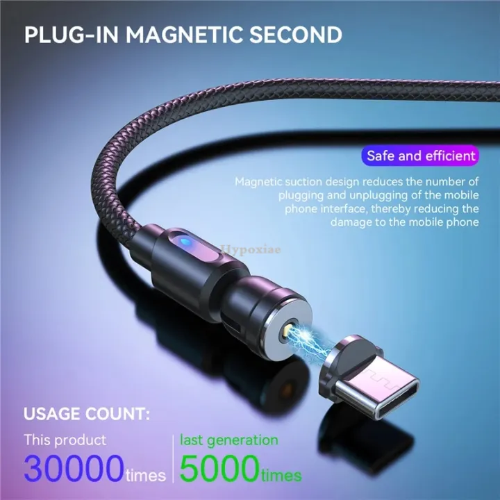 Hypoxiae USLION 540 Degree Roating Magnetic Cable Micro USB Type C Phon ...