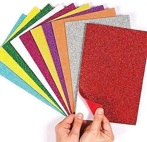 10Pcs MULTI COLOR A4 Size Glitter Foam Sheet Paper Sticky Back Adhesive ...