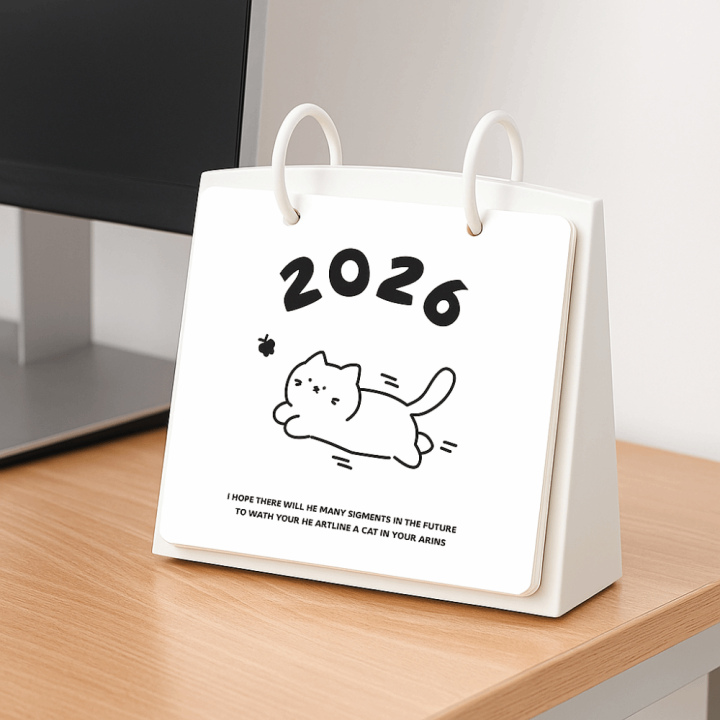 Home Decor Plastic 2026 Desktop Calendar Cat Pattern Portable Standing ...