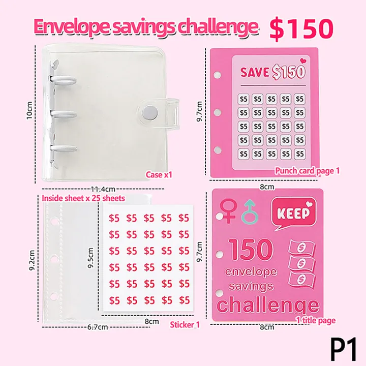 PVC Savings Challenge Binder Button Closure Mini Budget Binder Envelope ...