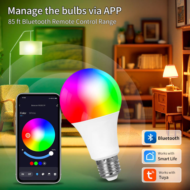 Tuya Bluetooth E27 LED Lamp APP Control Smart Bulb RGB 9W 220V 110V ...