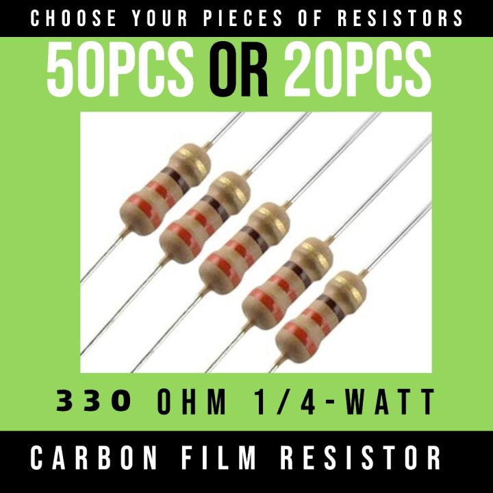 50Pcs / 20Pcs Resistors - 330 ohm Carbon Film Resistor 1/4 W Resistance ...