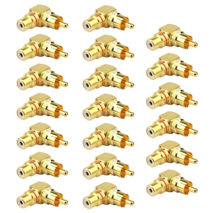 20 Packs RCA Right Angle Adapter - 90 Degree Female to Male Gold-Plated ...