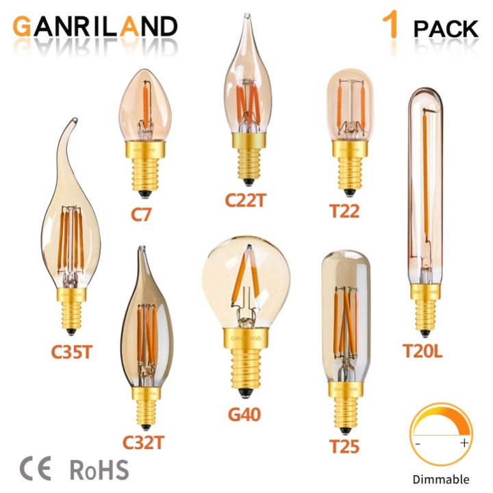 GANRILAND Retro Vintage Edison Dimmable LED Filament Light Bulbs E12 ...