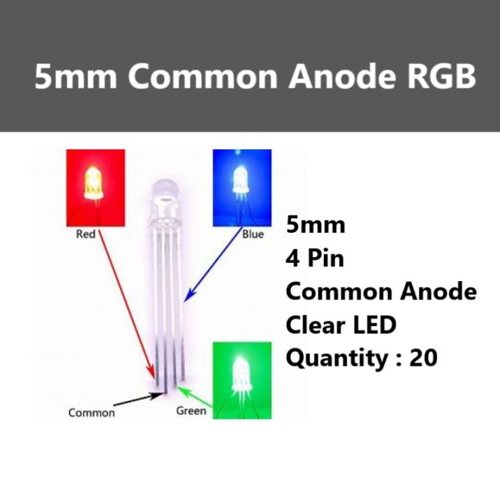 20 pcs of 5mm 4-Pin Common Anode RGB Clear LED | Daraz.lk