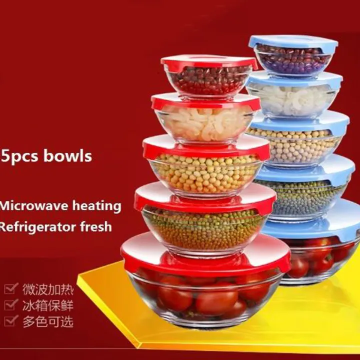 Exclusive 5-Piece Premium Glass Bowl Set with Airtight, Leakproof ...