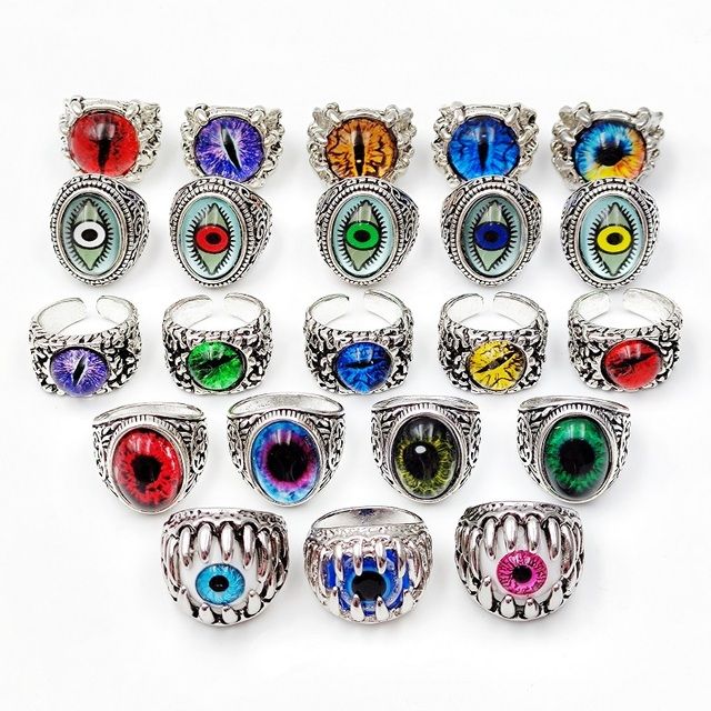 Gothic Eye Vintage Rings For Men Women Open Adjustable Antique Silver ...