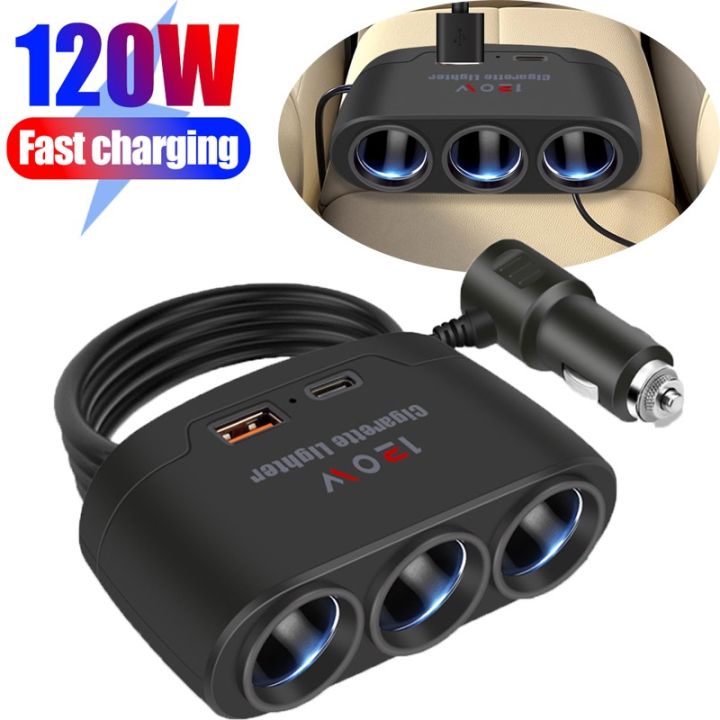 Car One Tow Three Power Dual USB Interface Splitter Car Charger 120W ...