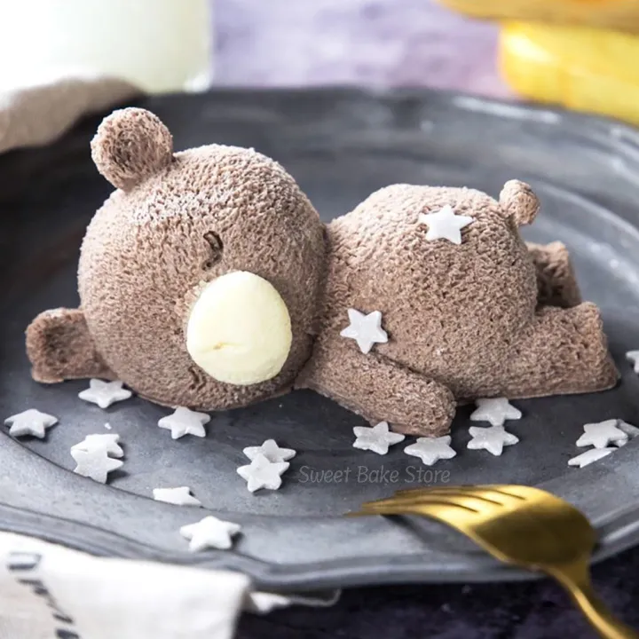 4Inch 3D Sleeping Bear Silicone Mold, Cake Topper Mould, For DIY Mousse ...