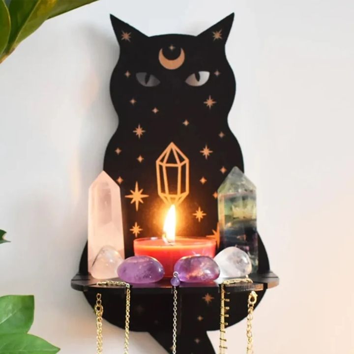 wall rack Cat Wall Crystal Shelf Cute Wooden Wall Shelf Crystal Display ...