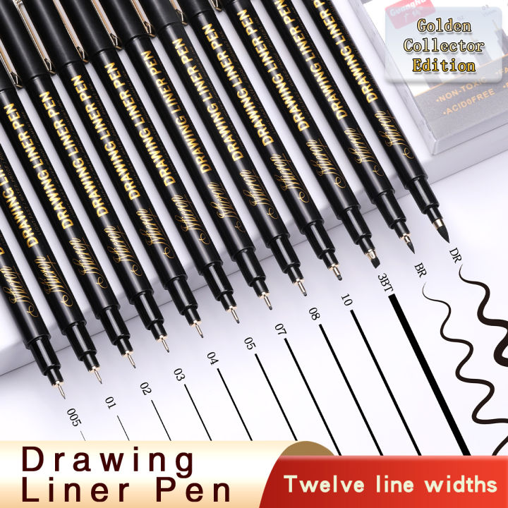 12 Pcs/Set Hand-Painted Fineliner Sketch Pens, for Sketching Students ...