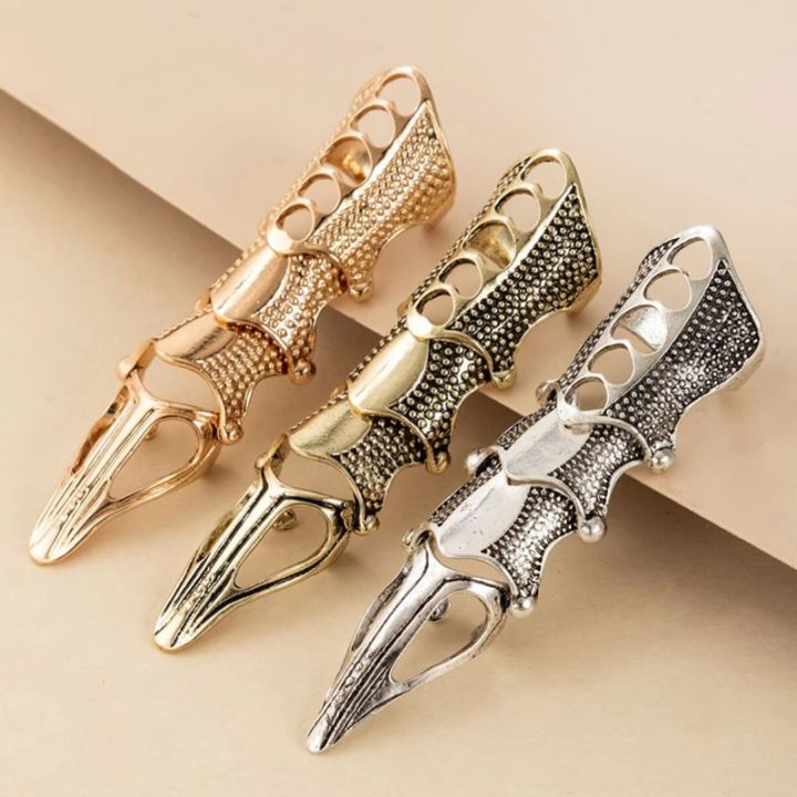 【HOT】 Punk Knight Skull Double Finger Ring Knuckle Armour Full Finger ...