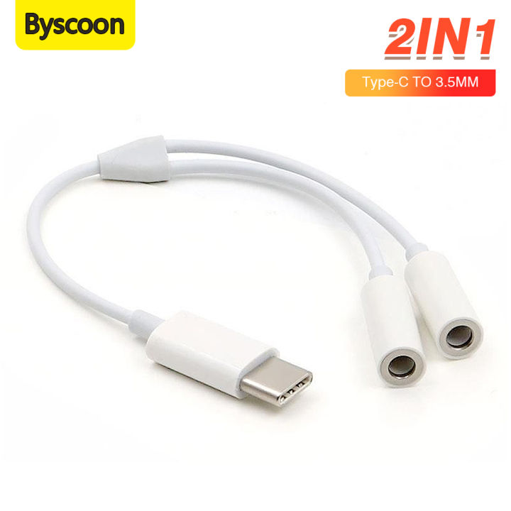 Byscoon USB Type C To double 3.5mm Aux Adapter Type-c 3 5 Jack Audio ...