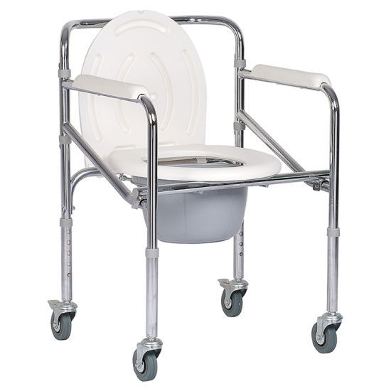 Height Adjustable Folding Steel Commode Chair With Wheels | Daraz.lk