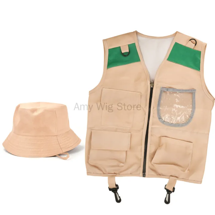 Kids Explorer Vest and Hat Costume Safari Cargo Vest Boys Outdoor ...