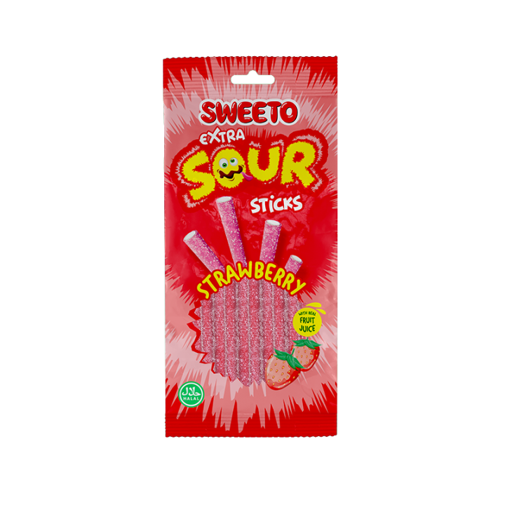 Sweeto Extra Sour Strawberry Sticks 75G | Daraz.lk