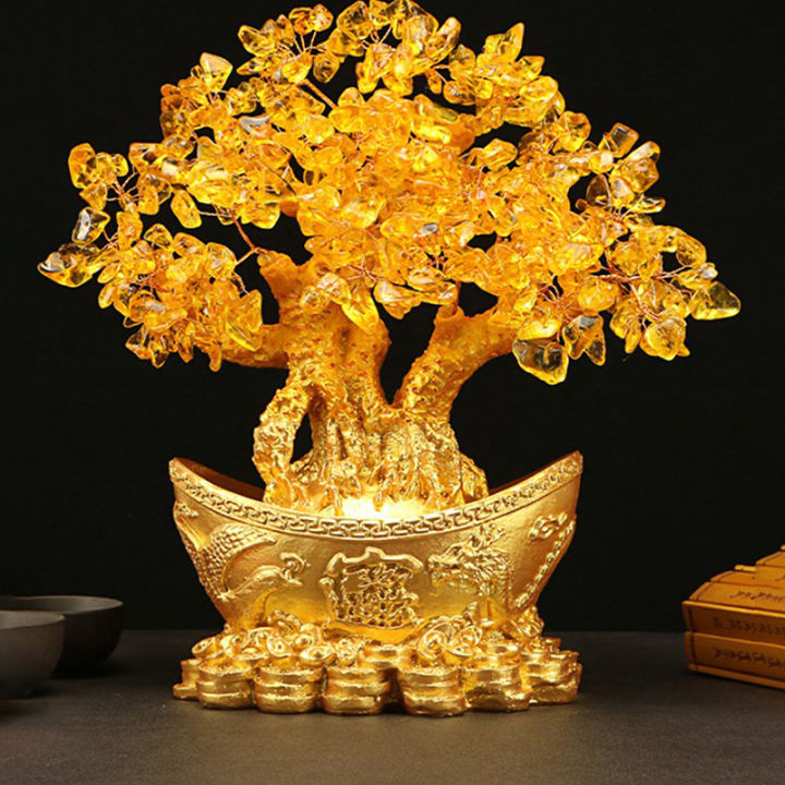 Lucky Money Tree Chinese Gold Ingot Crystal Fortune Tree Ornament ...