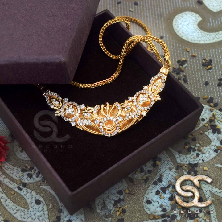 Gold Plated Traditional Bridal Sawadi Pendant With 02MM Fox Chain Long ...