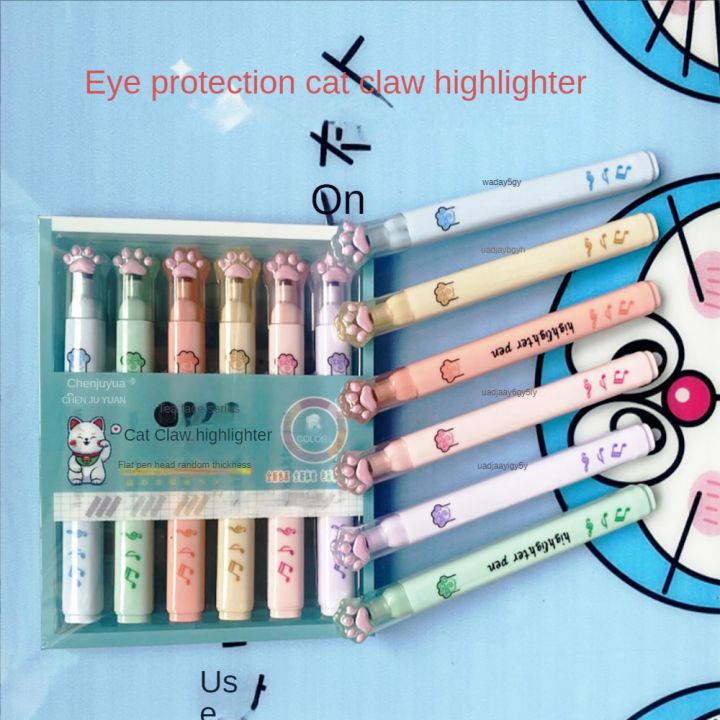 【Hot】 6Pcs/Set Cartoon Cat Paw Highlighter Fluorescent Marker Pen ...
