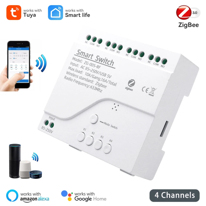 Tuya Zigbee 4CH Smart Switch Relay with Push Button Light Wireless ...