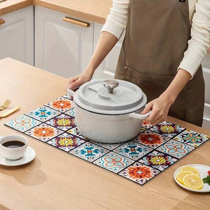 Colorful Drying Mat Non-Slip Absorbent Mat Tableware Kitchen Counter ...