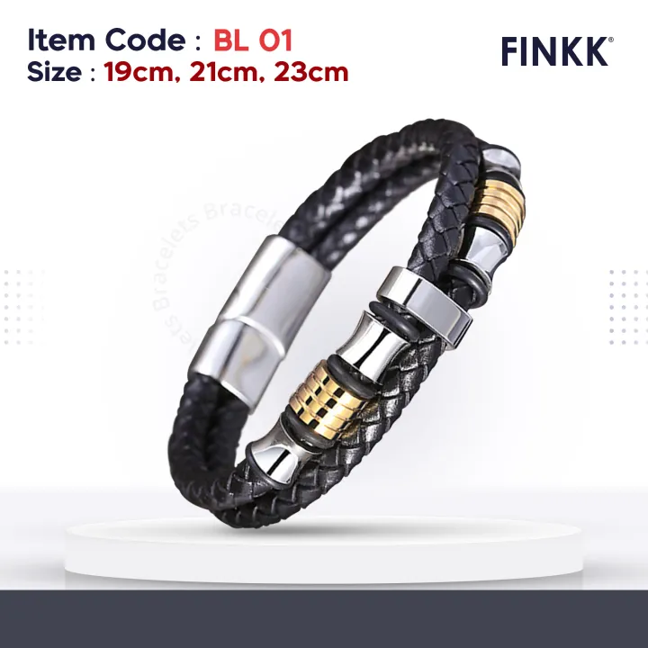 FINKK Mens Womens Leather Stainless Steel Bracelet Fashion Boys Girls ...