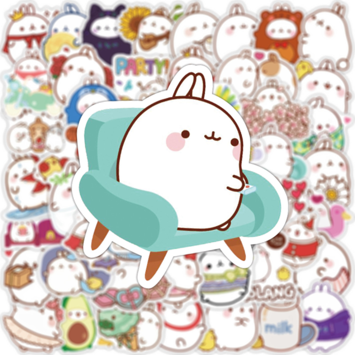 【Hottest Trends】50Pcs Round Rolling Rabbit Bunny Stickers for Luggage ...