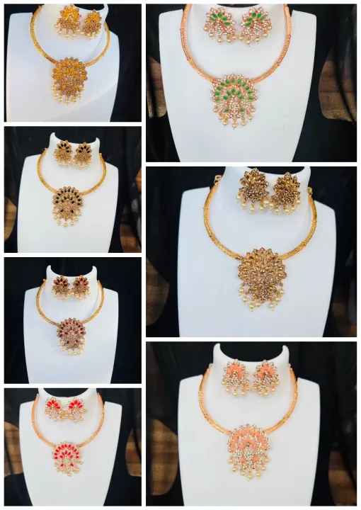 BOOM Peacock theme Rose gold color jewellery set necklace with black ...
