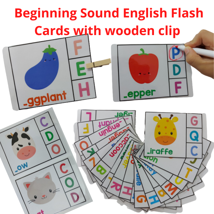 Beginning Sound English Clip Flash Cards for Beginning Readers with ...