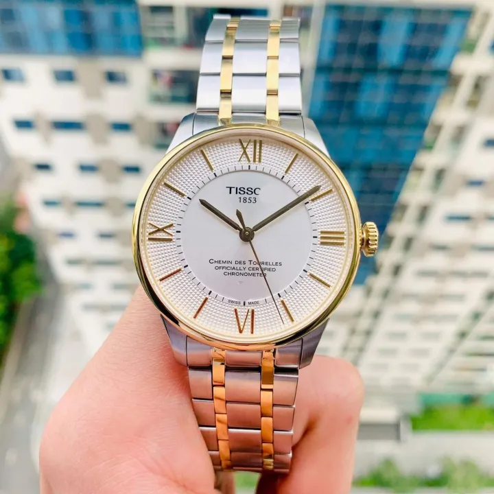 Silver Gold Two Tone Mix Stainless Steel Luxury Men Watch Quartz Analog ...