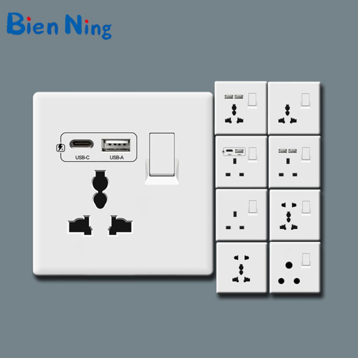White Ultra-Thin 86 Panel 13A Dual Electrical Power Socket with USB And ...