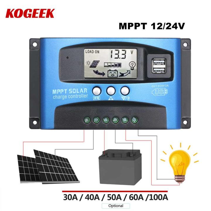 KOGEEK 30A/40A/50A/60A/100A MPPT Solar Charge Controller Dual USB LCD Display Auto Solar Cell ...